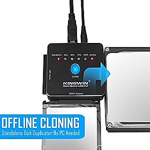 Kingwin USB 3.0 to SSD/SATA/IDE Adapter for 2.5 Inch, 3.5 Inch, 5.25 Inch Hard Drives with Offline One Touch Clone/Duplicator Function, Tool-Free, SATA I/II/III Support, Black, 3 TB (USI-2535CLU3)