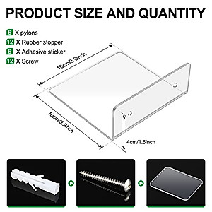 Small Acrylic Floating Shelves Clear Acrylic Wall Shelves Wall Hanging Acrylic Shelves Adhesive Corner Shelves Acrylic Display Shelves for Living Room Bedroom Front Door Decor Supplies (6 Pieces)