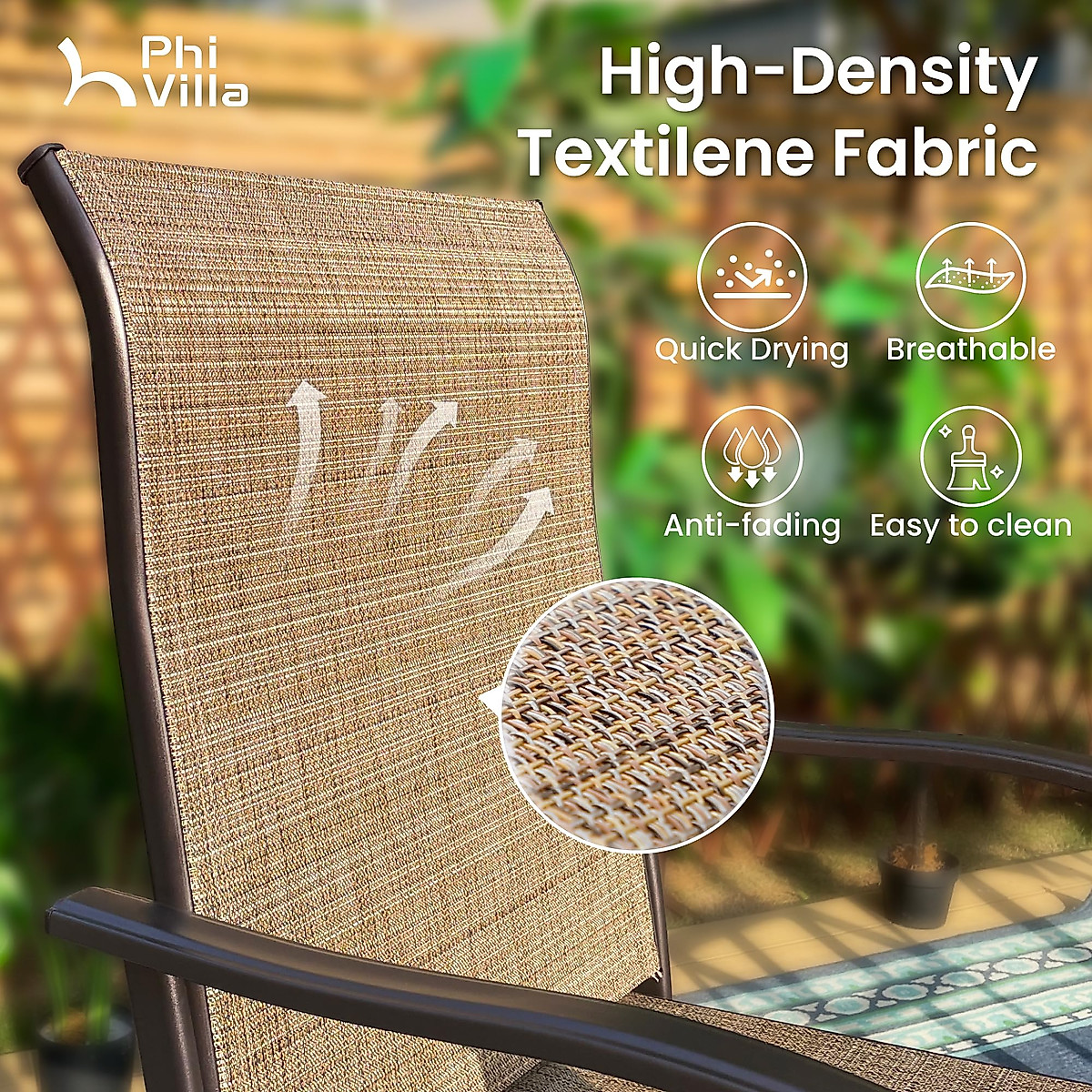 PHI VILLA Outdoor Bar Stools Set of 4, Swivel Patio Bar Stools & Chairs with 30" Seat Height & Brown Textilene Backrest, Tall Outdoor Chairs Bar Funiture for Outside, Porch and Yard