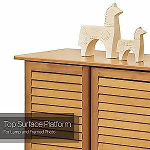 MoNiBloom Bamboo Shoe Storage Cabinet Shelf Stand with 2 Double Shutter Doors for 26-30 Pairs Entryway Hallway Living Room Bedroom, Natural