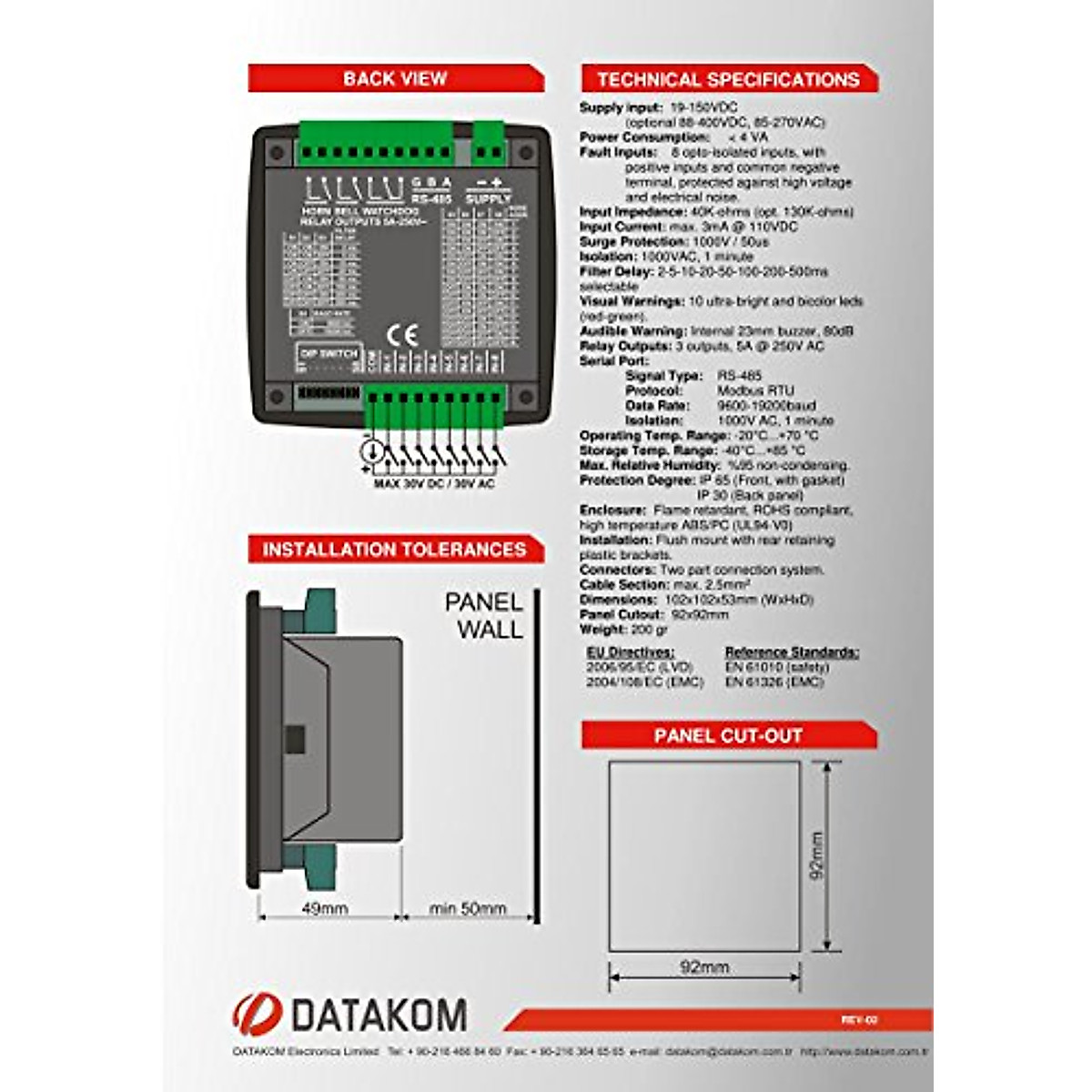 DATAKOM DKM-0208 Alarm Annunciator, 8ch, DC Power Supply
