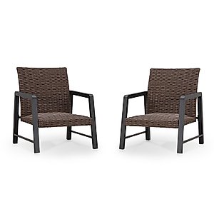 PatioFestival Outdoor Club Chairs Wicker Patio Dining Chair Set of 2 with Quick-Drying Internal Cushion All Weather Frame