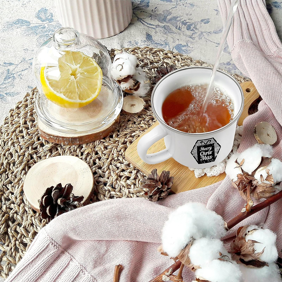 YOUKE OLA 16 Pack Sublimation Blanks Enamel Mug Camping Outdoor Coffee Travel Metal Mug with Silver Rim for Heat Transfer DIY Gift White 12oz