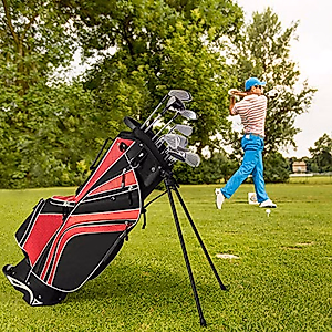 Tangkula Golf Stand Bag with 6 Way Top Dividers, Lightweight Golf Bag with Adjustable Dual Strap & 8 Pockets, Waterproof Rain Hood, Portable for Men Women