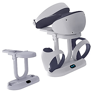 Babaliya Handle Charging Station for PS VR2, Stand Controller Charging Stand with Glasses Stand Display Lamp for PS5 VR, Handle Charging Base Seat with Stowable Glasses Bracket Game Accessories