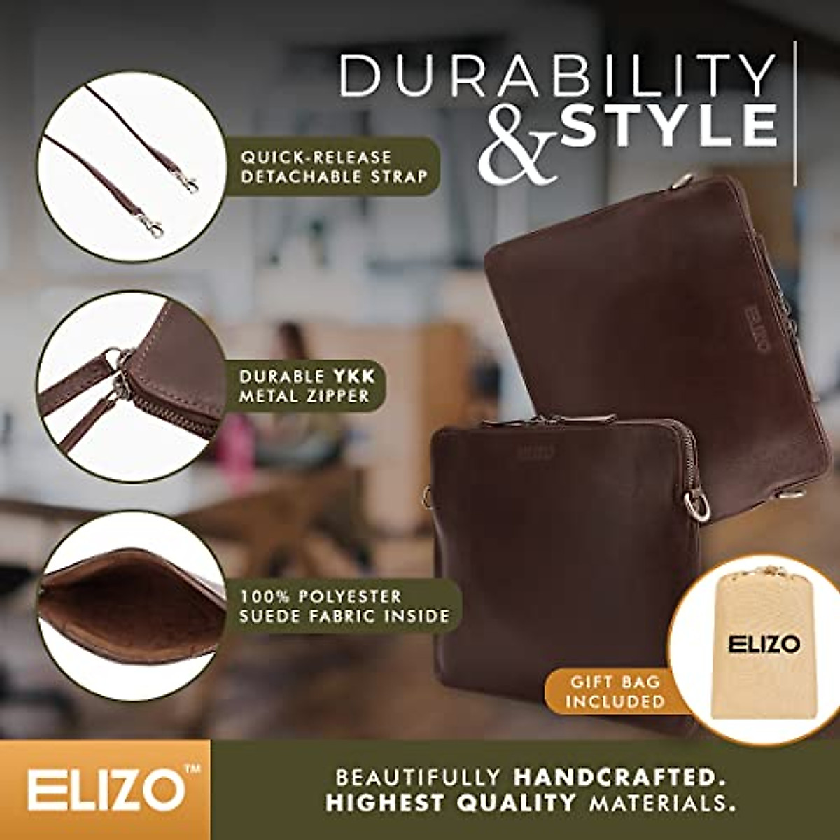 Leather IPad Pro 12.9 Case IPad Cover - Apple IPad 8th Generation Case - IPad Sleeve - IPad Case 13 Inch Leather Laptop Bag - Surface Pro 7 Case Galaxy Tab S7+ - Jacobean - ELIZO