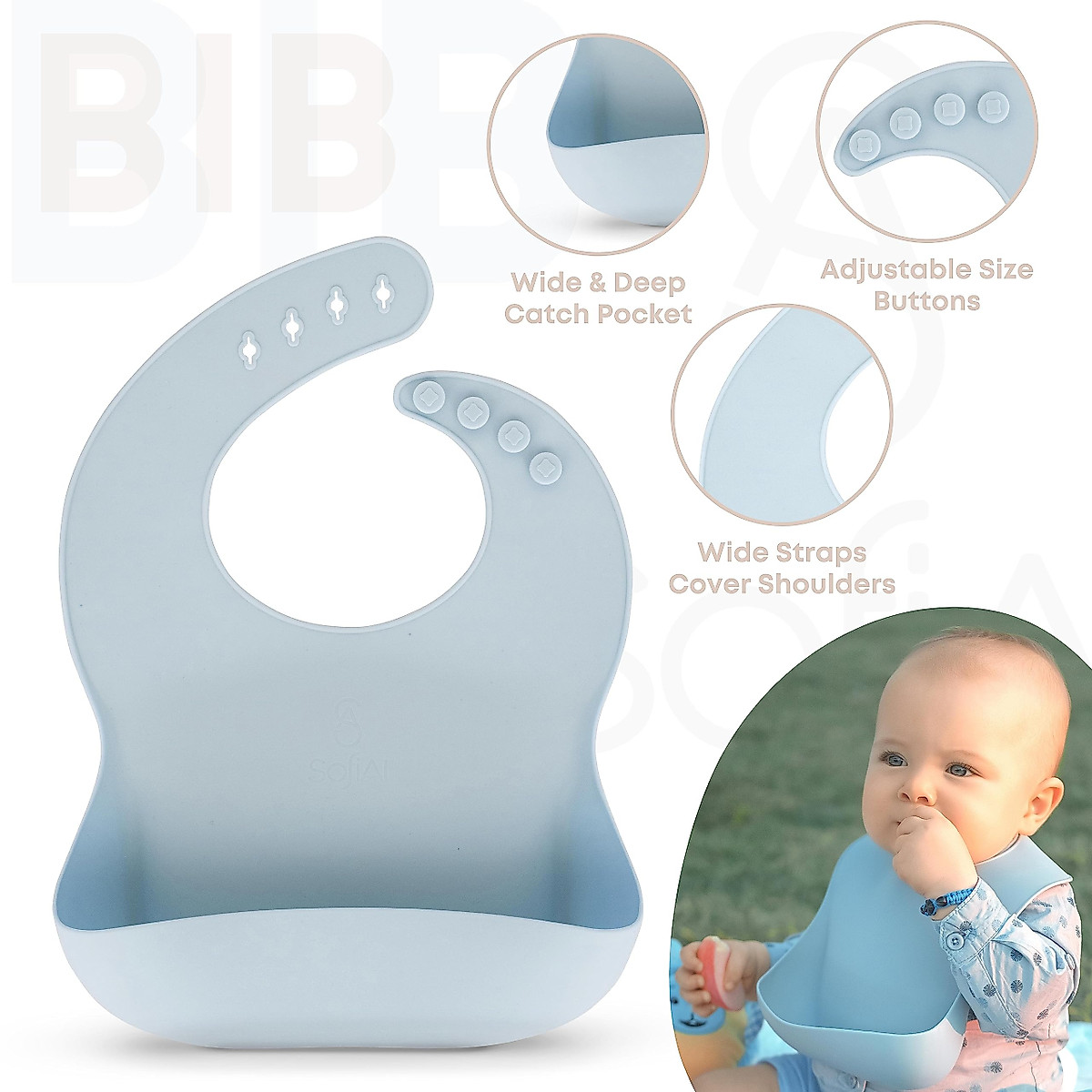 All In One Silicone Baby Feeding Set By SofiAl - Safe for 6-12 Months - Non-Toxic Baby Led Weaning Supplies, Suction Plate Or Bowl, Bib, Spoon & Gift Bag - BPA-Free - Mess Free Baby Feeding Essentials