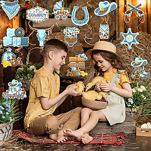 36Pcs Cowboy Baby Shower Themed Party Hanging Swirl Wild Western Birthday Decor Cowboy Themed Party Swirls Streamers Supplies for Boys Baby Shower Ceiling Decorations