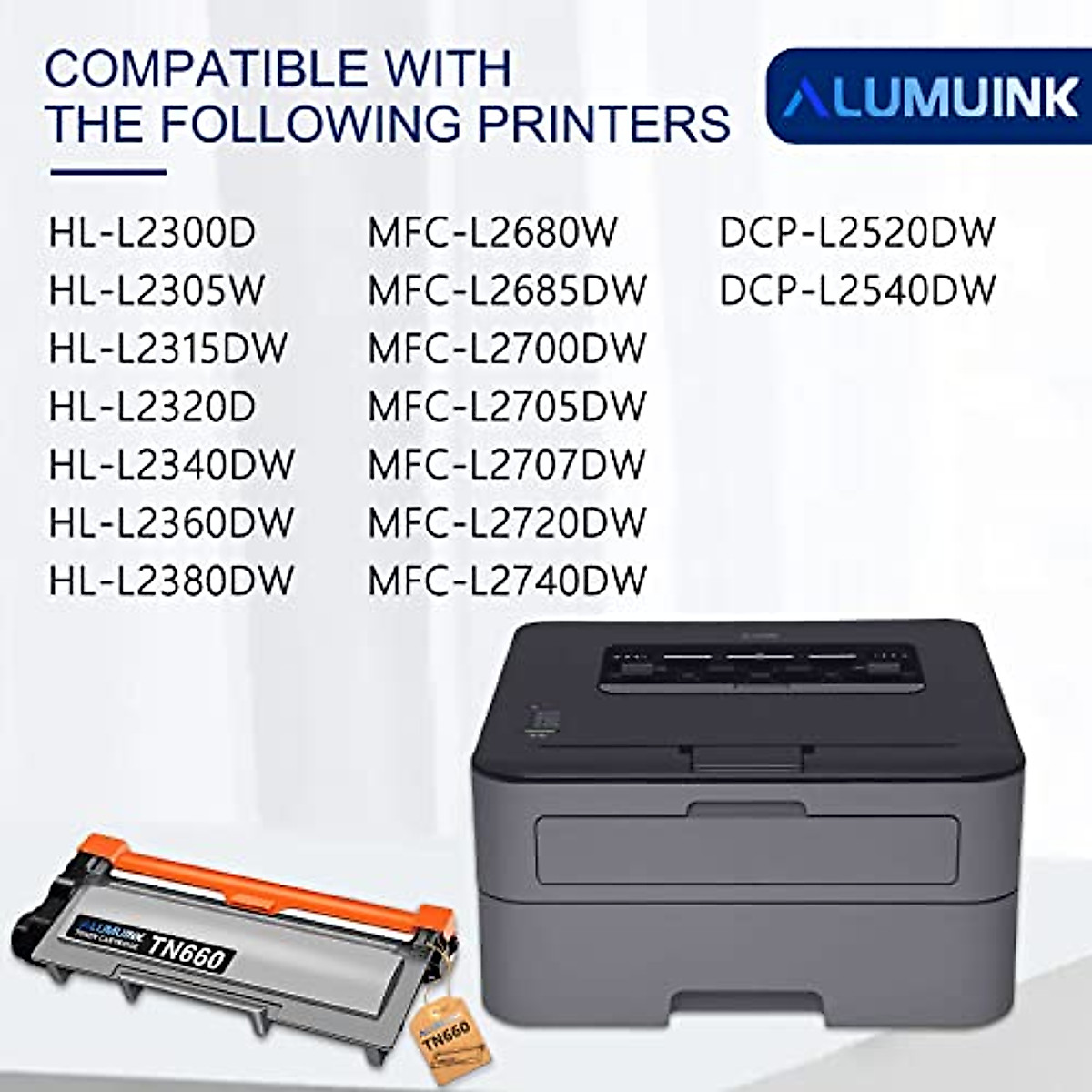 ALUMUINK High Yield TN660 TN-660 TN630 TN-630 Toner Cartridge Replacement for Brother TN 660 TN 630 HL-L2300D HL-L2320D HL-L2340DW HL-L2360DW HL-L2380DW MFC-L2740DW Printer Toner (2 Black, TN6602PK)