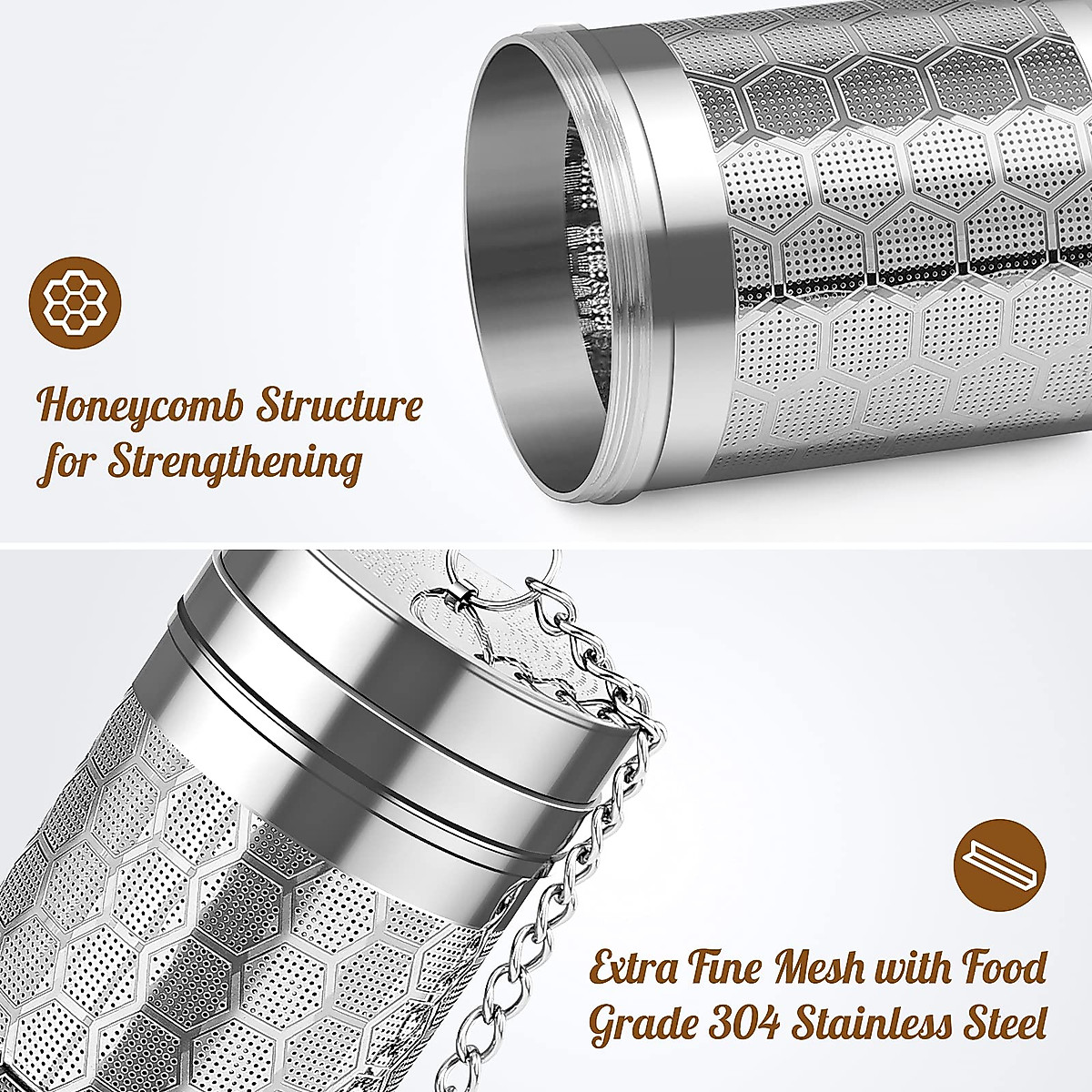 Tea Infusers for Loose Tea, (2 Pack) 18/8 Stainless Steel Tea Strainer Set, Extra Fine Mesh Tea Steeper for Brew Tea, Spices & Seasoning