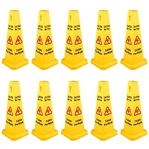 VEVOR 10 Pack Floor Safety Cone 26-Inch Yellow Caution Wet Floor Sign 4 Sided Floor Wet Sign Public Safety Wet Floor Cones Bilingual Wet Sign for Indoors and Outdoors