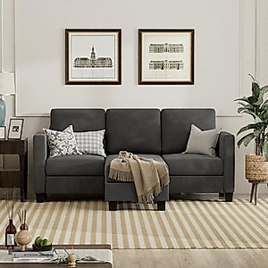 Acurax Convertible Sectional Sofa Couch, L-Shaped 3 Seat with Linen Fabric and Movable Ottoman, for Small Apartments, Living Room and Office, Dark Gray