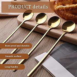 HANSGO 14PCS Coffee Spoons Set, 6.7 Inches Gold Tea Spoons, Stirring Spoons, Gold Spoons Long Handle, Long Spoons for Stirring, Cocktail Coffee Bar Accessories