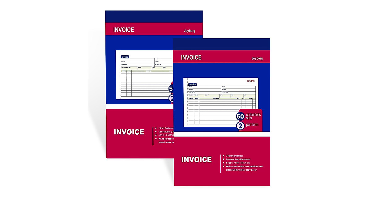 2-Pack Carbonless Invoice Books for Small Business - 50 Sets
