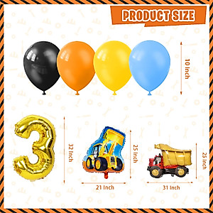 Construction Birthday Party Supplies for 3, 136 Pcs Dump Truck Party Decorations for Boys Baby,Backdrop, Banner, Cake, and Cupcake Toppers, Balloons, Party Traffic Signs, Tablecloth