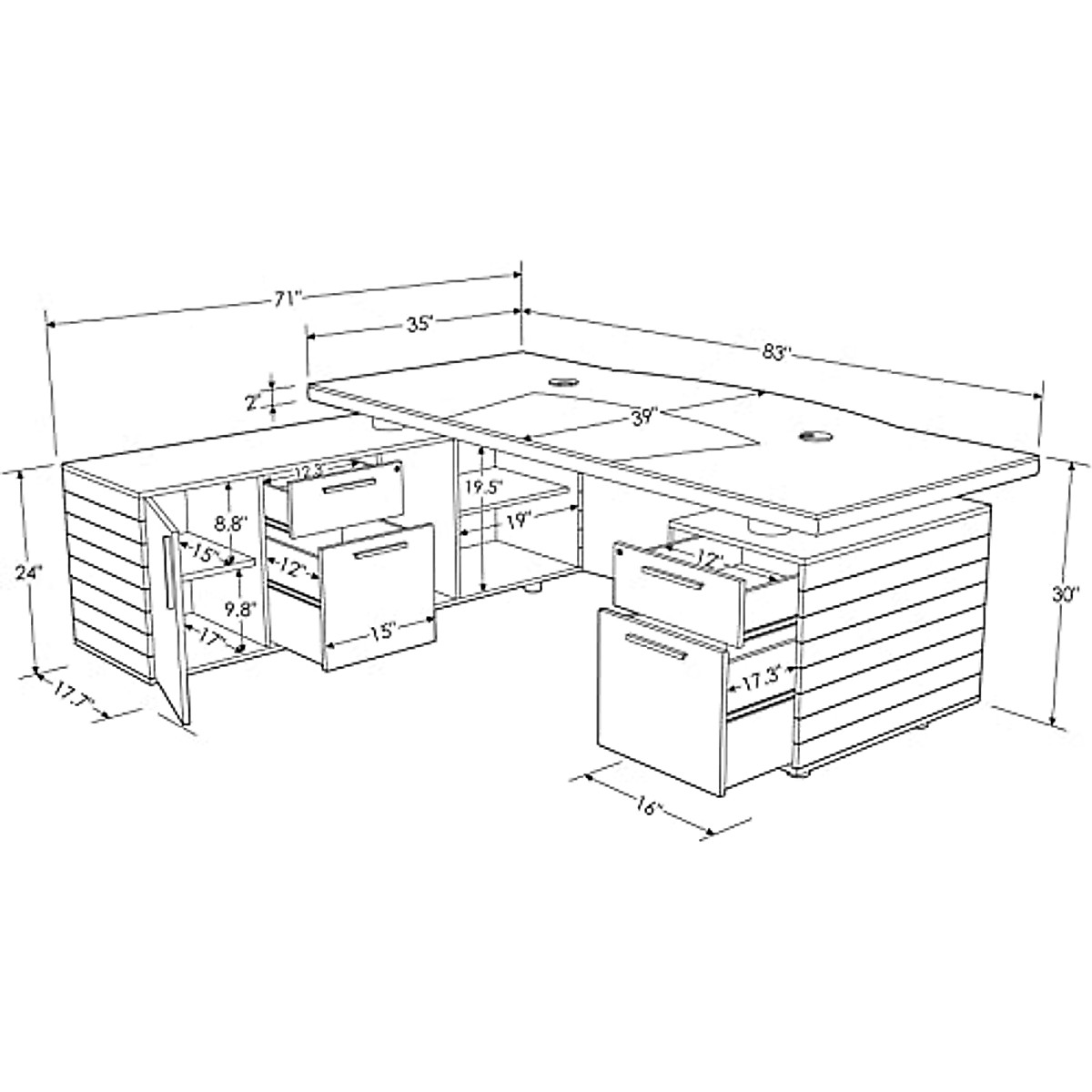 Zuri Furniture 83" Modern Kennedy Executive Black Oak Wood Desk with Left Return