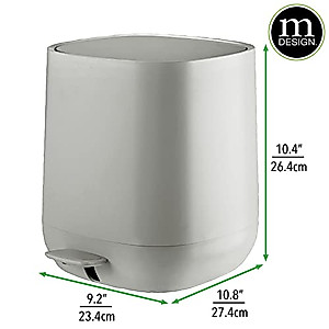mDesign Plastic 1.3 Gallon/5 Liter Trash Can Waste Basket for Bathroom with Lid, Step Pedal Dustbin, and Removable Liner Bucket - Small Garbage Bin for Bathroom, Bedroom, or Office - Stone Gray