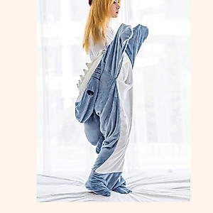 Shark Blanket For Adult, Wearable Shark Blanket Hoodie Super Soft Cozy Flannel, Boys Girls Shark Onesie