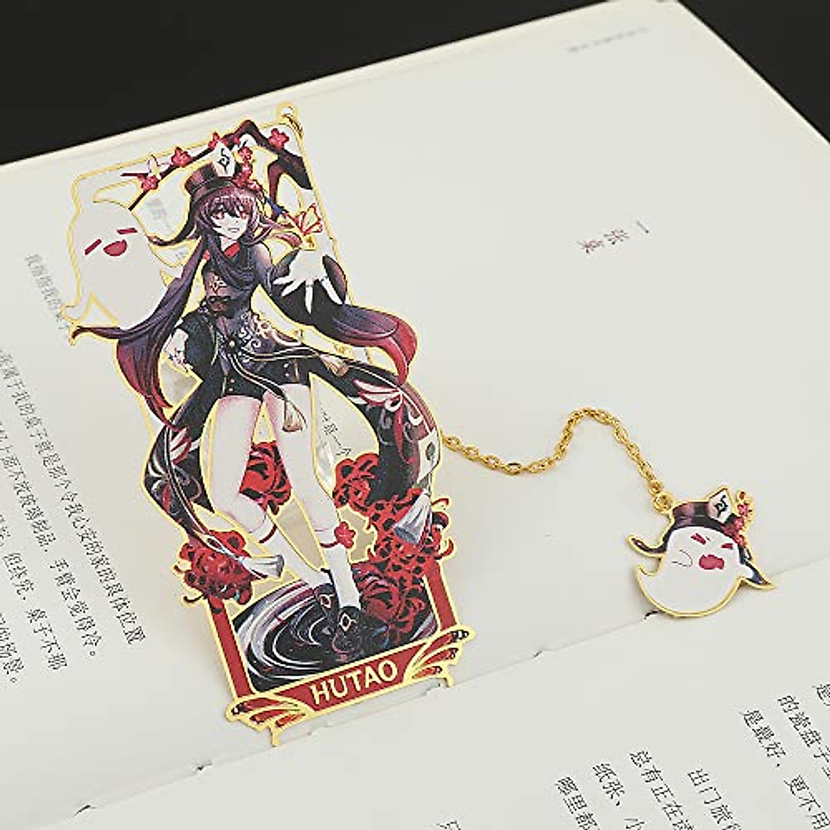 Anime Genshin Impact Hutao Bookmark - Xiao, Kazuha, Hutao, Raiden Shogun, Zhongli, Venti, Keqing Tassels Genshin Impact Book Marks Gifts for Students Scholar Reading