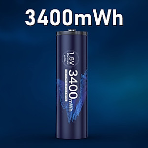 Deleepow Rechargeable AA Batteries, 3400mWh USB C AA Lithium Rechargeable Batteries 4-Pack 1.5V 1500 Cycle with USB Cable