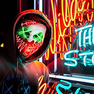 JOINBO Halloween LED Clown Mask for Aldult & Kids，EL Wire Scary Purge Mask for Cosplay Costume,Light up for Halloween Festival Party