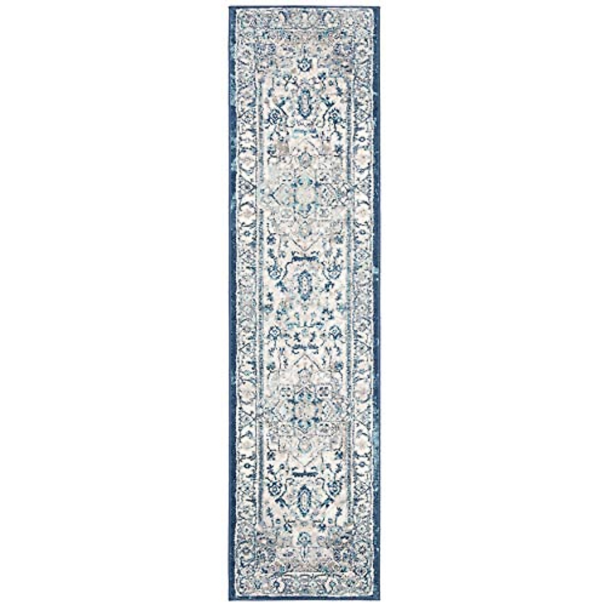 SAFAVIEH Brentwood Collection 2' x 8' Light Grey/Blue BNT851G Medallion Distressed Non-Shedding Living Room Entryway Foyer Hallway Bedroom Runner Rug