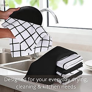 UniQloth 12 Pack Assorted Waffle Kitchen Dish Towels 100% Cotton - Farmhouse Kitchen Towels Hanging - Soft Absorbent Quick Drying Durable Reusable Hand Towels for Kitchen 15x25 Black White