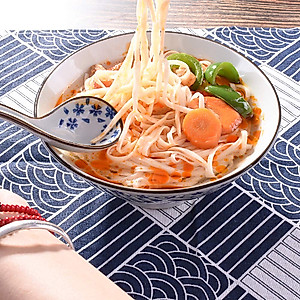 Cerficer Japanese Ramen Bowls, Large Soup Bowls, High Bowls, Noodle Bowls, Rice Bowls, 7.5 Inch Bowls(White and Blue)