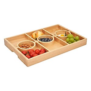 Spiretro Wood Serving Board, Small Sectioned Fruit Snack Platter, Food, Charcuterie, Dessert, Vegetable Appetizer Serving Tray, Cheese Board, Decorative Party Charger Plate,16.5” x 11” _Beige