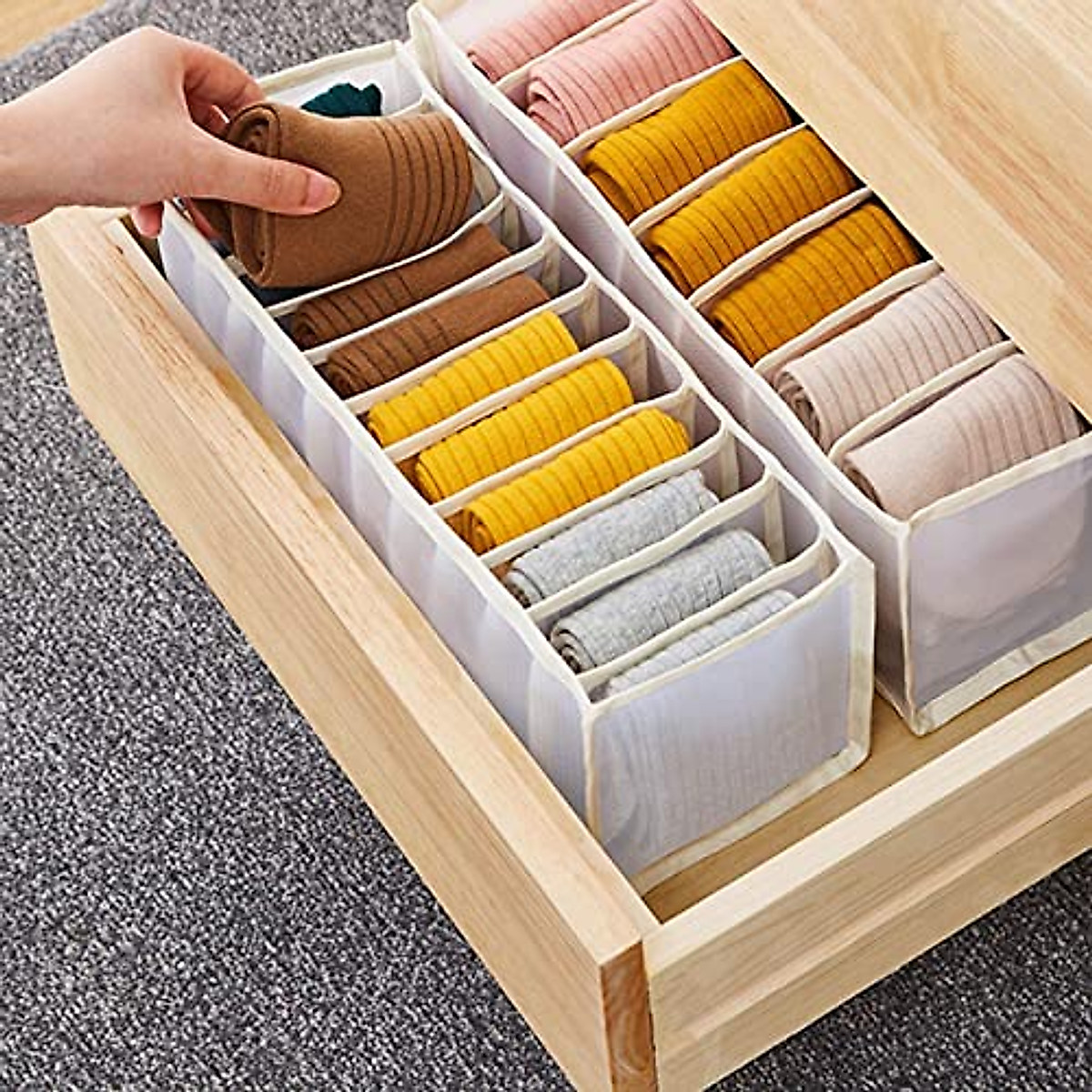 Washable Drawer Organizer Nylon Mesh Fabric Closet Organizer for Underwears Pants T-shirts (White-4pc for Underwear/Sock)