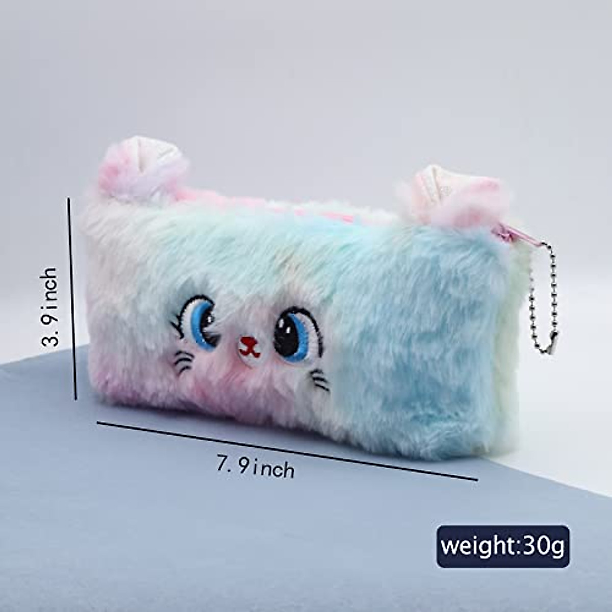 Plush Cat Pencil Case Cute Gradient Colorful Pen Bag Soft Makeup Pouch Coin Purse Storage Stuffed Animal Bag for Women Girls Daughter School Office