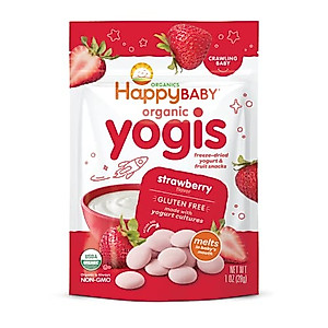 Happy Baby Organic Yogis Freeze-Dried Yogurt & Fruit Snacks Strawberry, 1 Ounce Bag Organic Gluten-Free Easy to Chew Probiotic Snacks for Babies & Toddlers