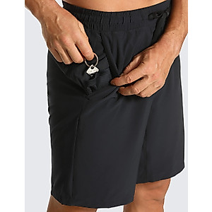 CRZ YOGA Men's Linerless Workout Shorts - 9'' Quick Dry Running Sports Athletic Gym Shorts with Pockets Black Large
