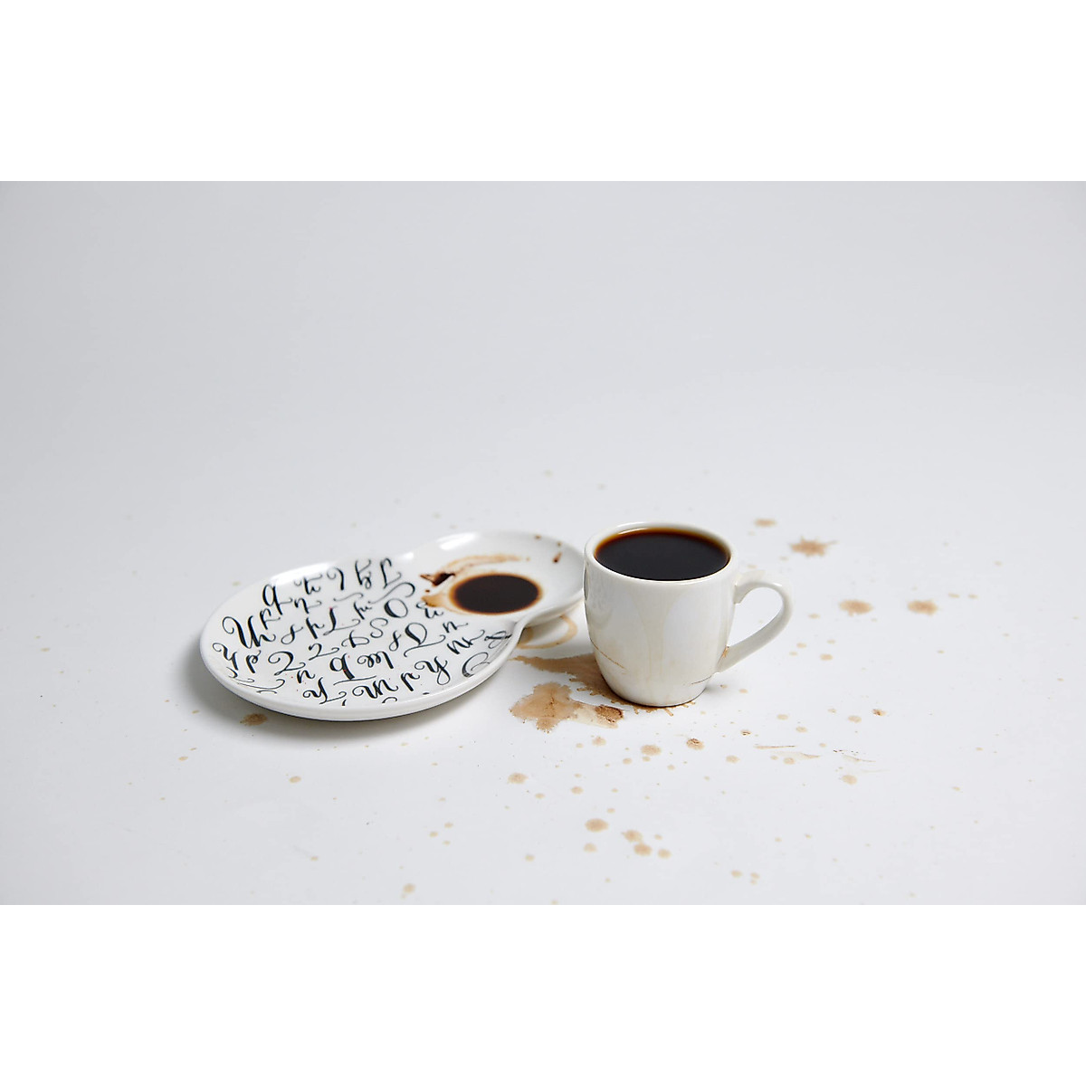 Truly.Madly Ink Armenian Alphabet Espresso Cups with Saucers, Set of 6, Armenian Coffee Cups with Handle, 3 oz. Porcelain Cups with Plates