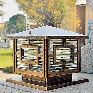 MODEBHD European E27 Column Lights Continental Victoria 1-Light Glass Lantern Bronze 25CM Column Lamp Outdoor Table Lamp Modern Simple Aluminum Waterproof Street Post Light Decoration Illumination