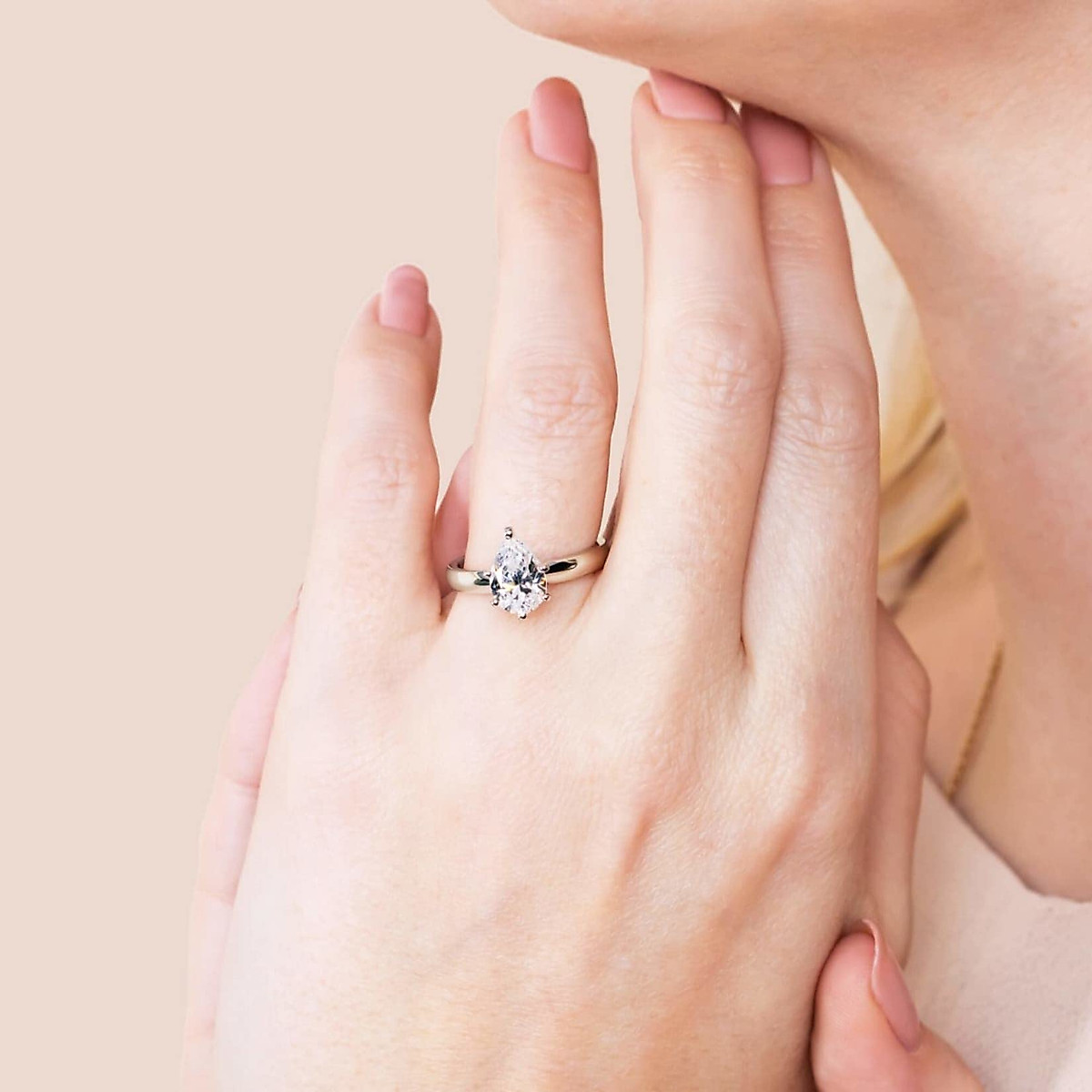 Gemone diamonds Moissanite Engagement Ring In Solid 14K White Gold & 925 Sterling Silver 2 CT Pear Cut Solitaire Women's Ring Wedding Ring Anniversary Ring Gift (White Gold, 12.5)