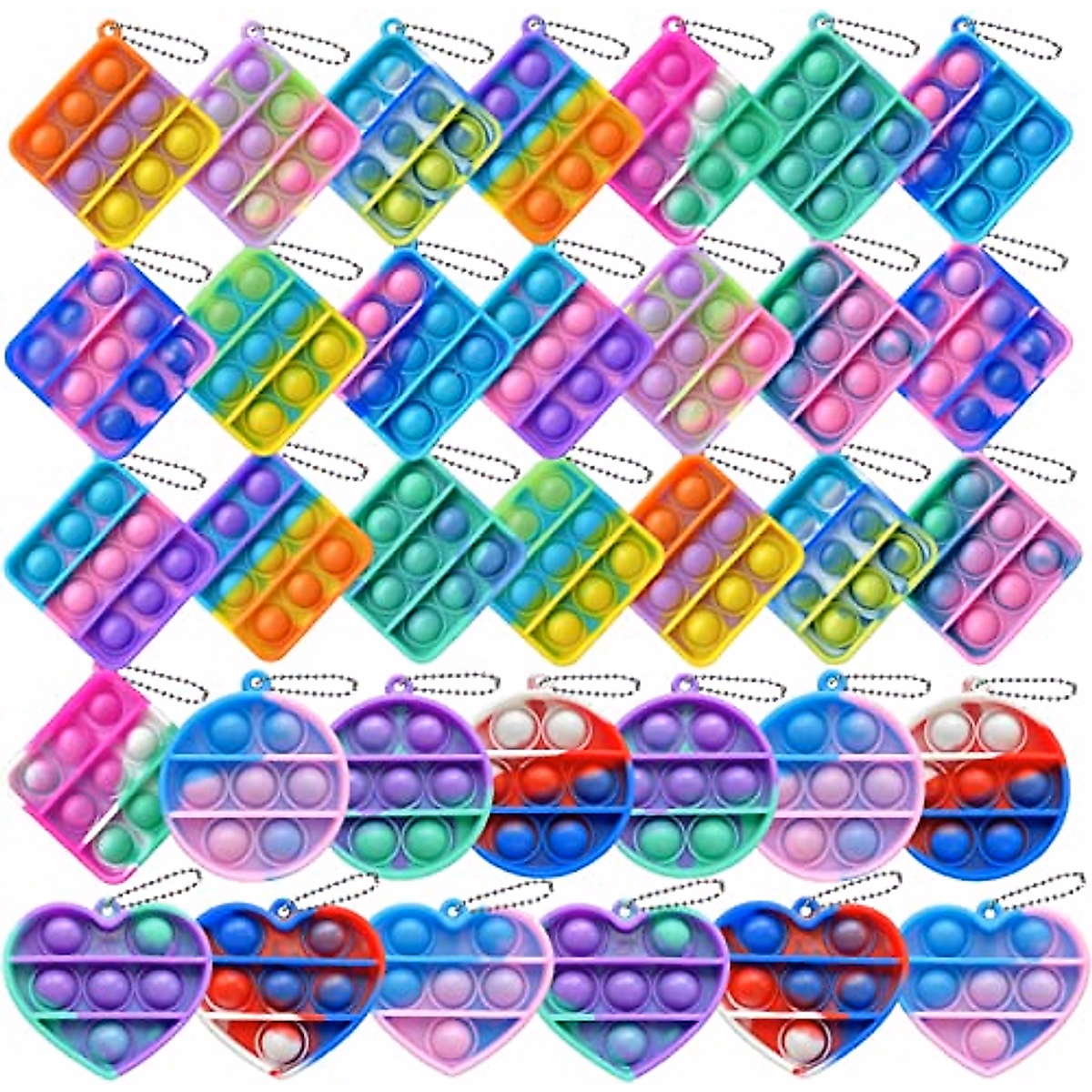 50 pcs Random Color Mini Squeeze Pop Bubble Fidget Sensory Toys, Mini Keychain Wrap Small Relieve Anxiety Stress Toy, Pop Bulk Silicone Classroom Prize for Kids Adult Party Gift