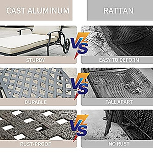 HOMEFUN Chaise Lounge Outdoor Chair with Beige Cushions, Aluminum Pool Side Sun Lounges with Wheels Adjustable Reclining, Patio Furniture Set, Pack of 2(Antique Bronze)