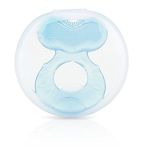 Nuby Silicone Teethe-eez Teether with Bristles, Includes Hygienic Case, Blue
