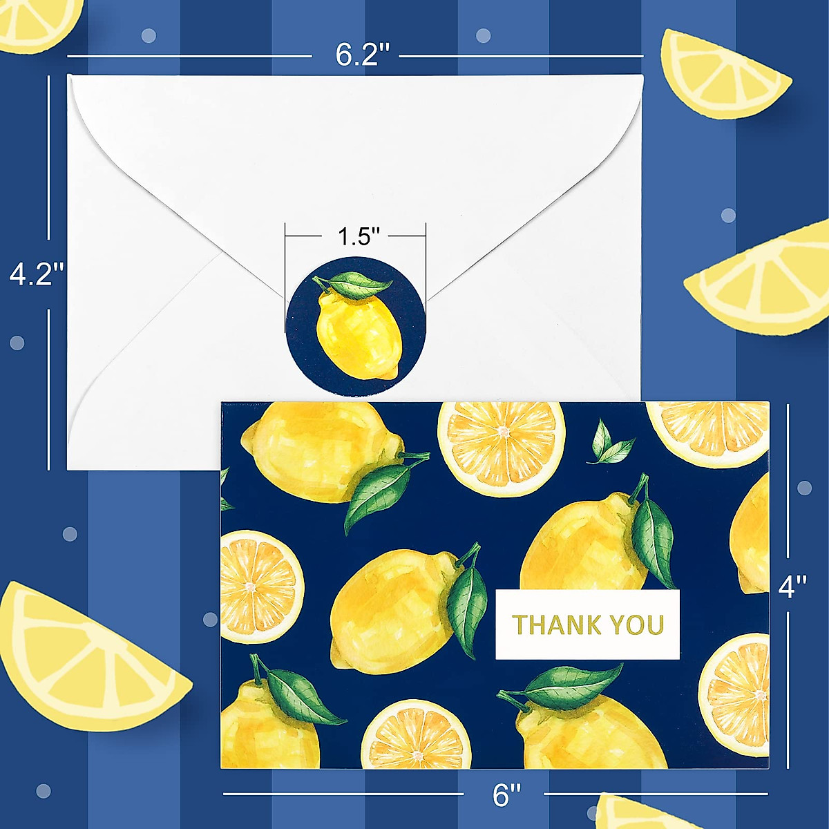 AnyDesign Lemon Thank You Cards Bulk 36 Pack Summer Thank You Cards with Matching Seal Stickers White Envelopes for Wedding, Baby Shower, Bridal Party and All Occasions