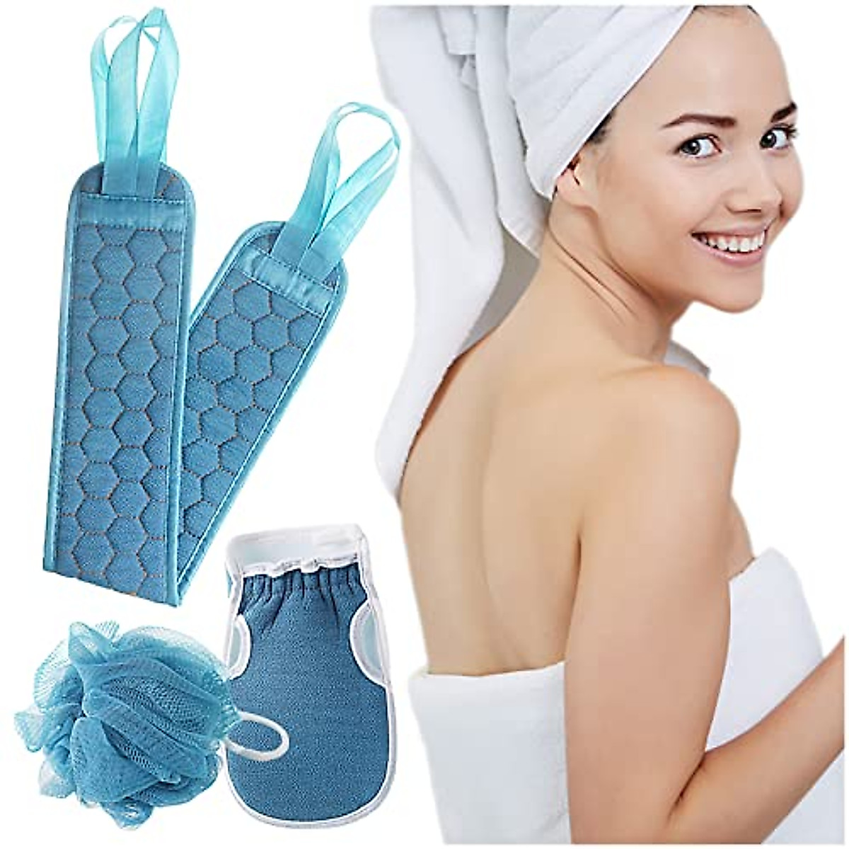 HEIMEABI Exfoliating Back for Shower,Bath Shower Set, 3pcs in A Pack,Deep Clean and Skin Car Must Haves for Teen Girls (C, One Size)