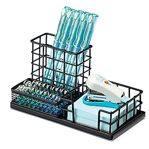 Chraevq Desk Organizers and Accessories, Mesh Office Supplies Desk Organizer, DIY Desktop Organizer, Pen Holder, Sticky Note Tray, Paperclip Storage and Office Caddy for Office Home School, Black.