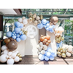 Blue Brown Balloon Garland Double Stuffed Blush Balloon Arch Kit Latex Tan Balloons For Teddy Bear Baby Shower Neutral Birthday Graduation Party Anniversary luau Boho Safari Decorations