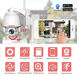 BOAVISION 5MP PTZ WiFi Camera, HD Outdoor Wireless IP Camera, Pan Tilt 5X Optical Zoom, Two Way Audio, 196ft Full Color Night Vision, Dome Security Camera CamHipro Protocol