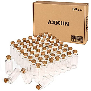 AXKIIN Glass Bottles with Cork 60Pcs 20ml Spell Jars Potion Bottles Halloween Decor Wish Bottles for Baby Shower Wedding Favors Party Decoration DIY Art Storage Accessories