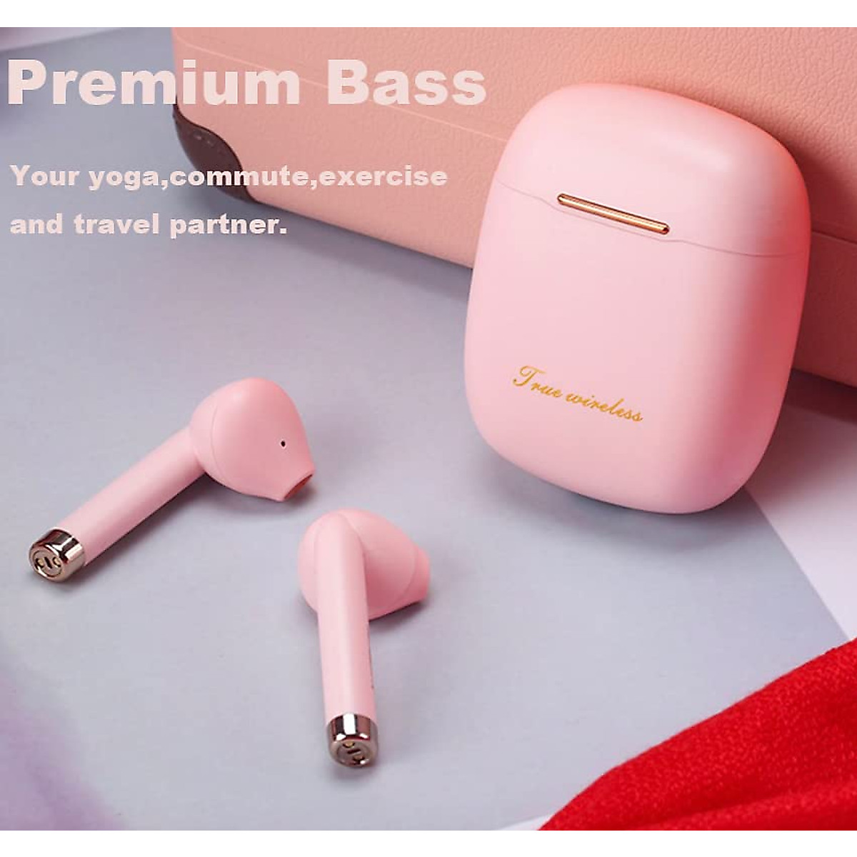 SEEWAY Wireless Earbuds Pink,Bluetooth Earbuds V5.1 True Wireless Earbuds Smart Touch Control 25 Hours Playtime, USB-C Charge, Premium Deep Bass for Sports,Commute,Work (Pink)