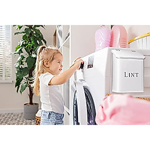 MOUNT DELECTABLE Magnetic Lint Bin for Laundry Room, Wall Mounted Lint Box Holder Trash Can with Lid for Dryer, Lint Basket for Laundry Room, Farmhouse Style Laundry Storage and Organization