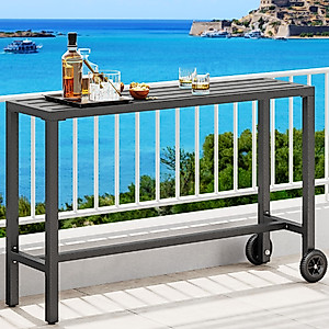 YITAHOME 55" Outdoor Bar Table, Rectangle Narrow Counter Height Table, Ideal Bar Height Table for Balcony, Patio, Garden, Yard, Poolside, Silver Bottom Texture