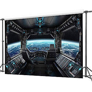LYWYGG 7x5ft Vinyl Spaceship Interior Background Futuristic Science Fiction Photography Backdrops Spacecraft Cabin Photo Shoot Studio Props Astronomy Universe Galaxy Outer Space Station CP-37-0705