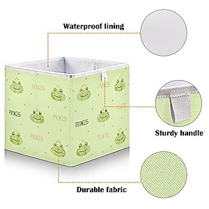 JIPONI Cute Princess Frogs Foldable Storage Basket Bin, Storage Cube Box Organizers for Toys, Clothes, Closet, Shelves 11x11x11 In